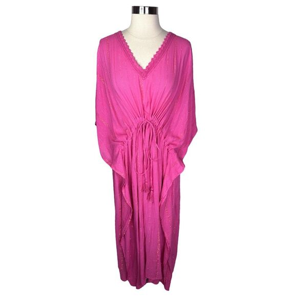 Gypsie Blu | Dresses | Gypsie Blu Hot Pink Metallic Gold Cinched Kaftan ...